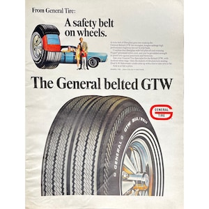 1969 General Tire Vintage Print Ad Retro Car Tires Memorabilia Belted ...