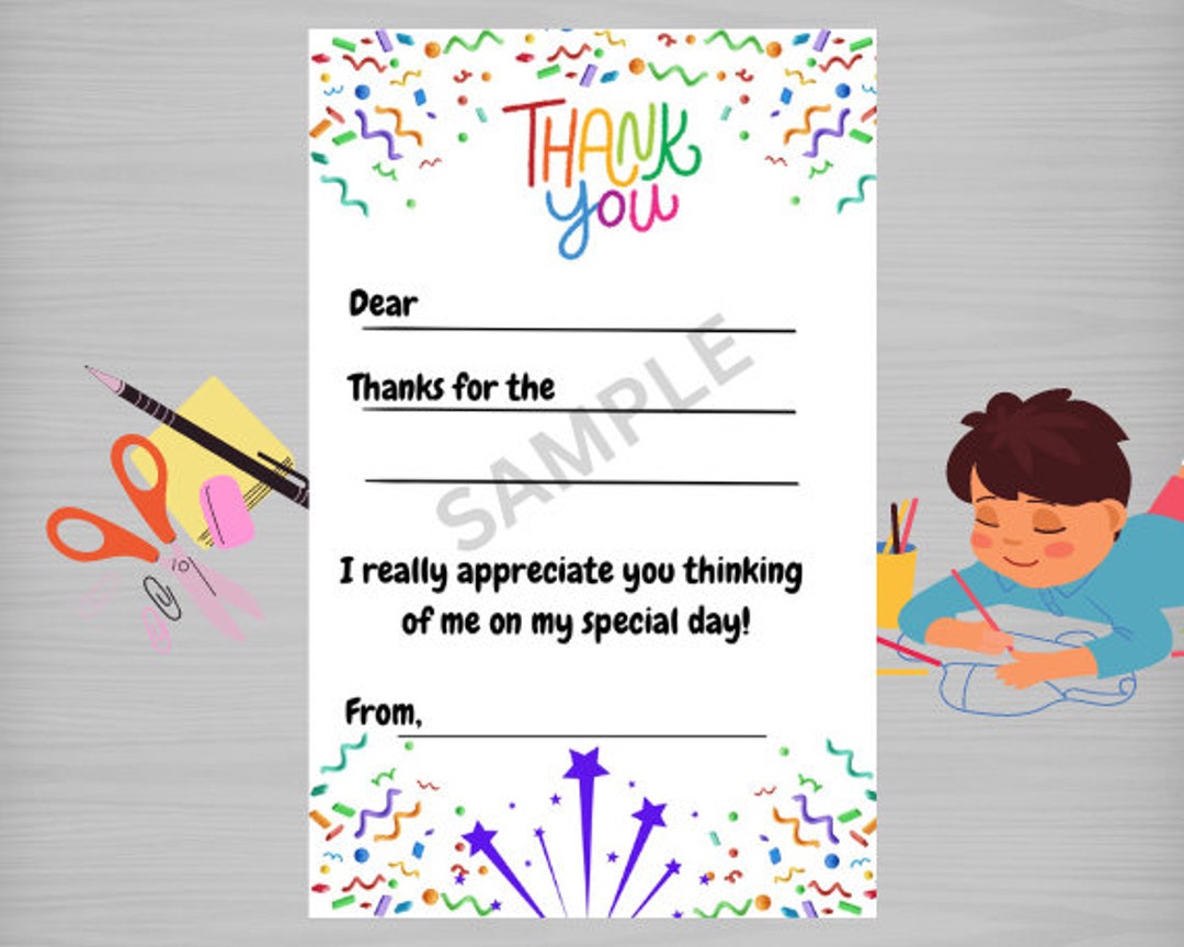 Printable Kids Thank You Cards DIY Easy Fill in the Blank Instant ...