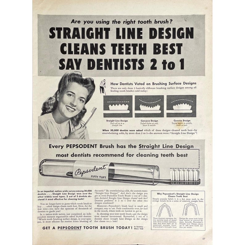 Pepsodent Toothbrush 1944 Vintage Print Ad Retro Toothbrush Memorabilia ...