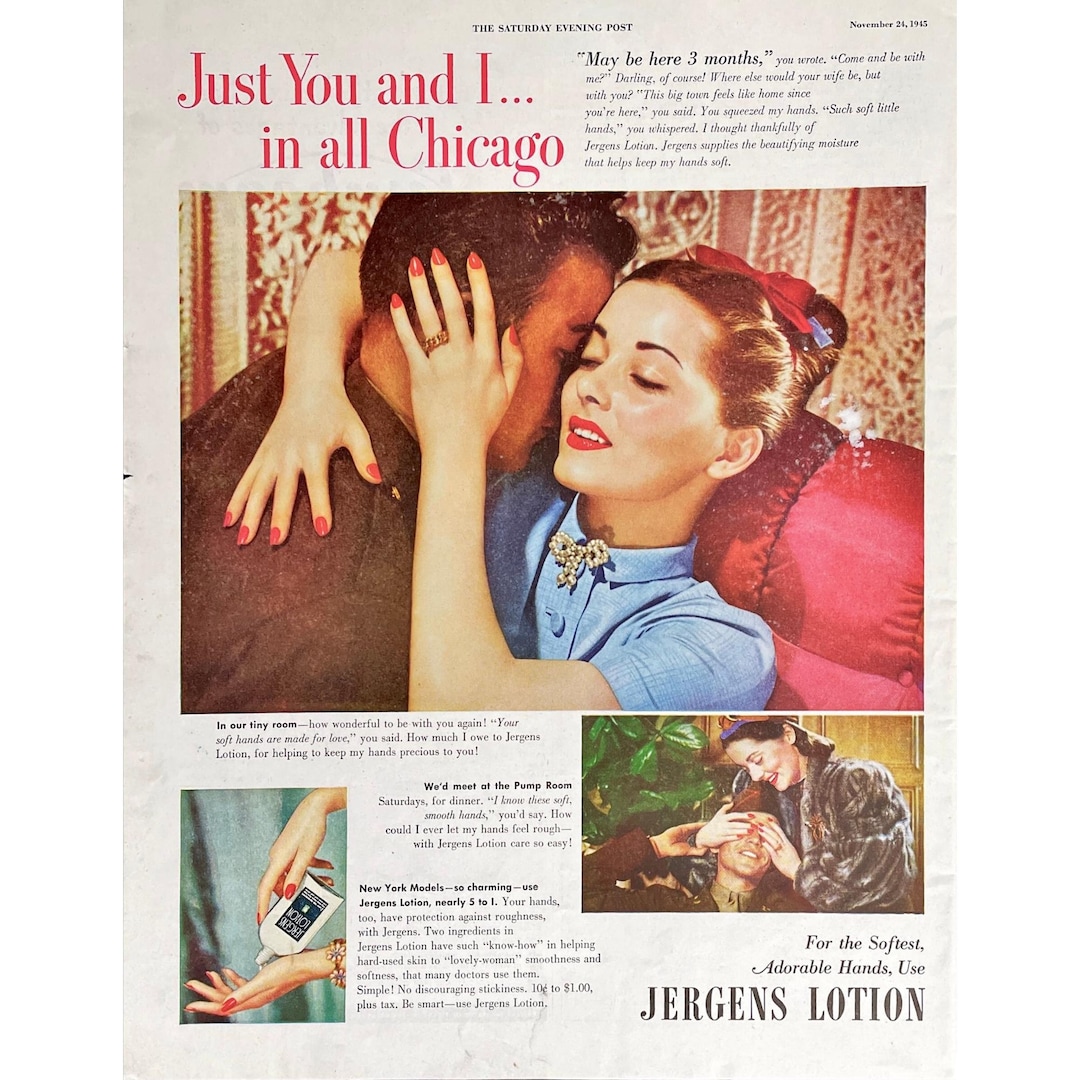 Jergens Lotion Vintage Print Ad 1945 Retro Hand Lotion Ad 1940's Mid ...