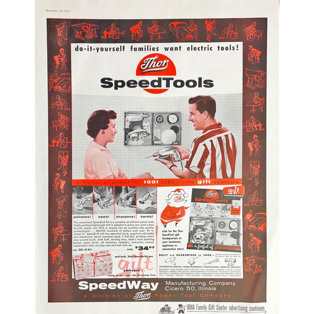 1955 Thor Power Tools Co. Vintage Print Ad Retro Christmas Tool Gift ...