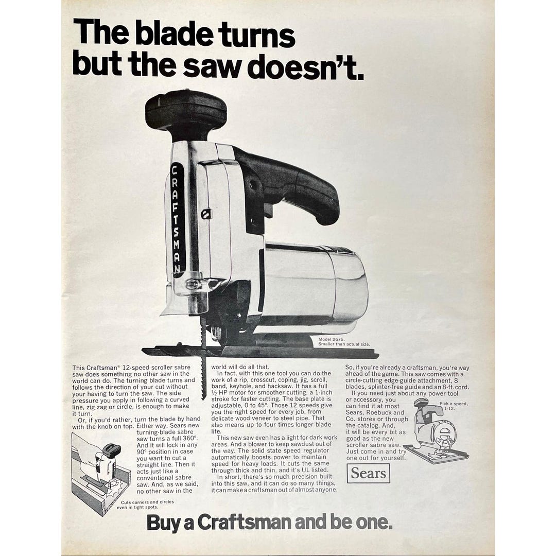 Craftsman Sabre Saw Vintage Print Ad 1969 Retro Craftsman Tool ...