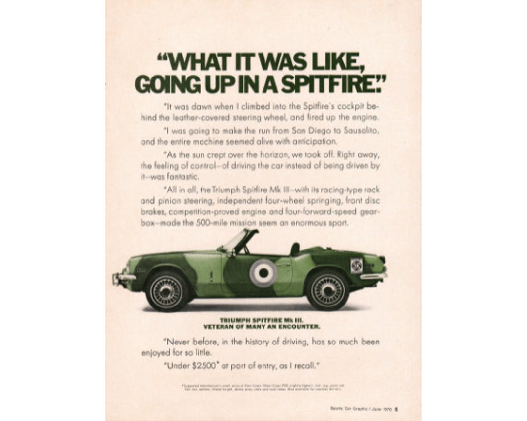 1970 Triumph Spitfire Vintage Print Ad Original Magazine Advertising ...