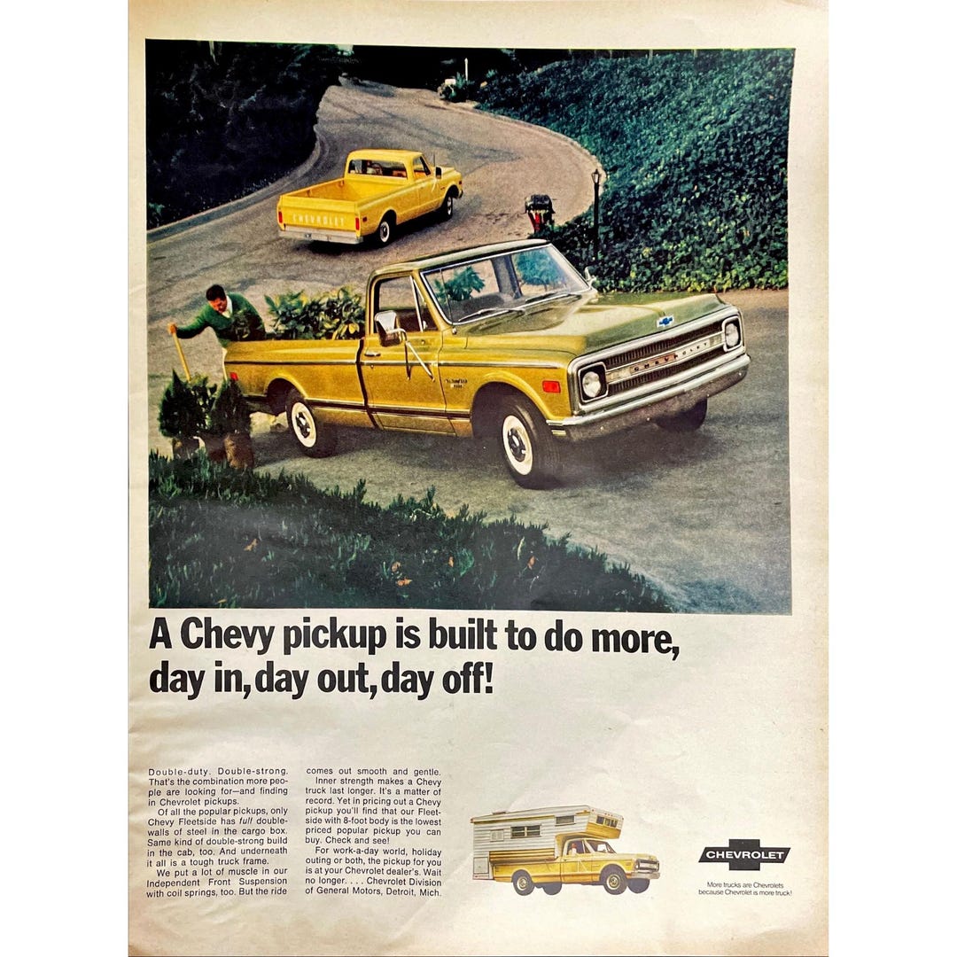 1969 Chevrolet Pickup Truck Vintage Print Ad Retro Chevy Truck ...