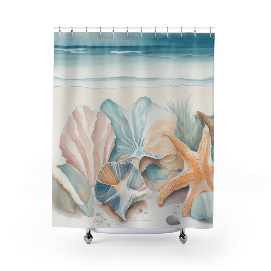 Seashell Shower Curtain Beachy Bathroom Decor Ocean Shells - Etsy