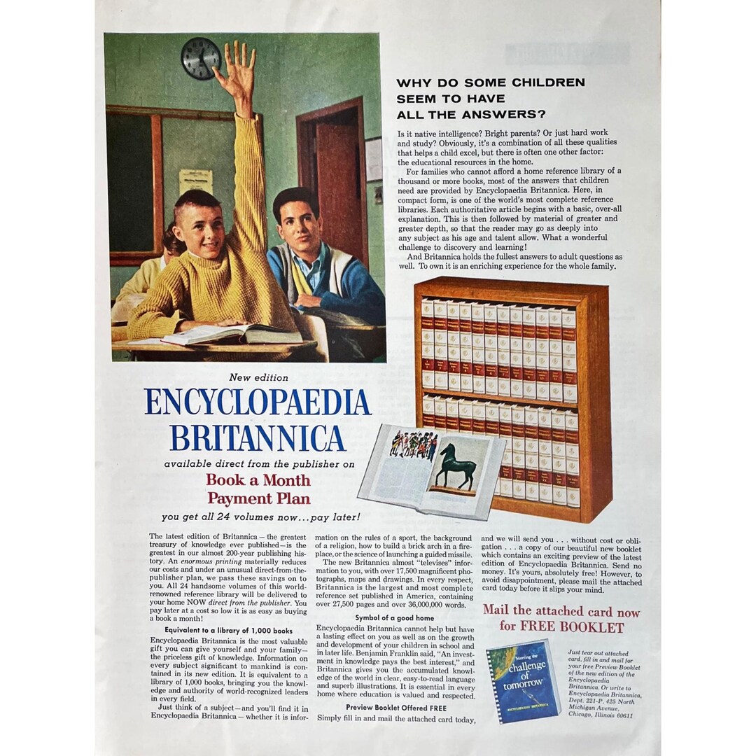 Vintage Print Ad Encyclopedia Britannica 1964 Original Magazine ...