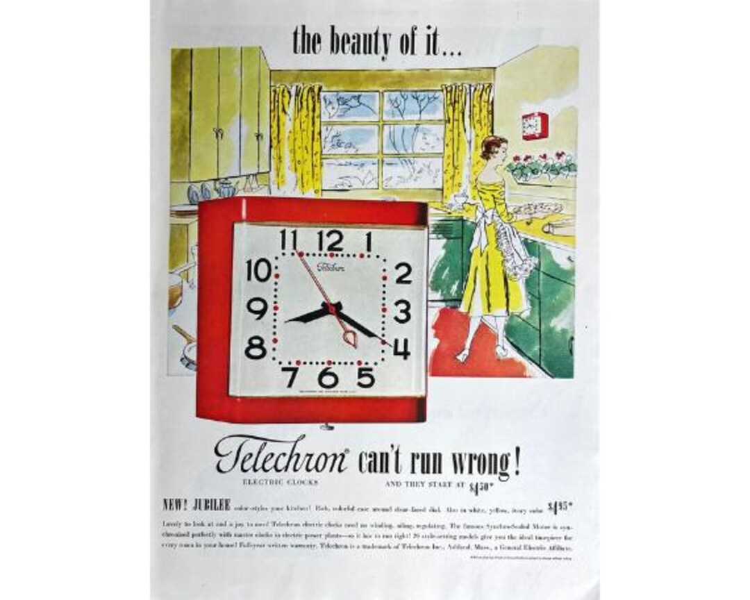 Vintage Print Ad Telechron Electric Clocks 1951 Original Magazine ...