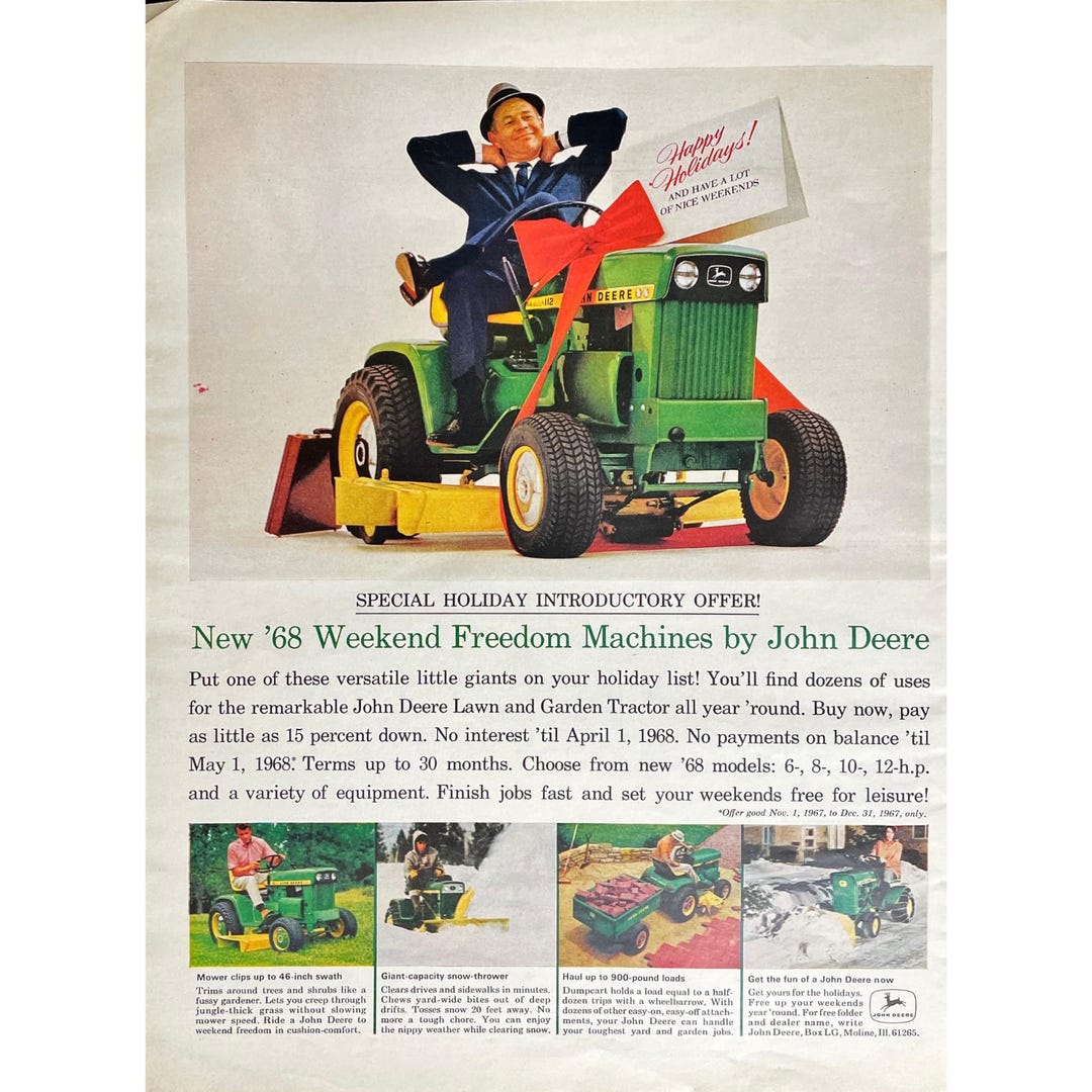 John Deere Garden Tractor Vintage Print Ad 1967 John Deere Memorabilia ...