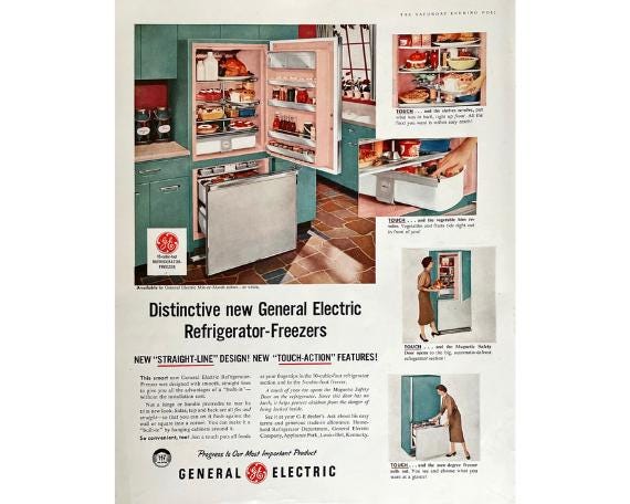 Vintage Print Ad GE Refrigerator Freezer 1957 Original Magazine Advertisement Retro Refrigerator Ads 1950s Kitchen Wall Art MCM Refrigerator Etsy