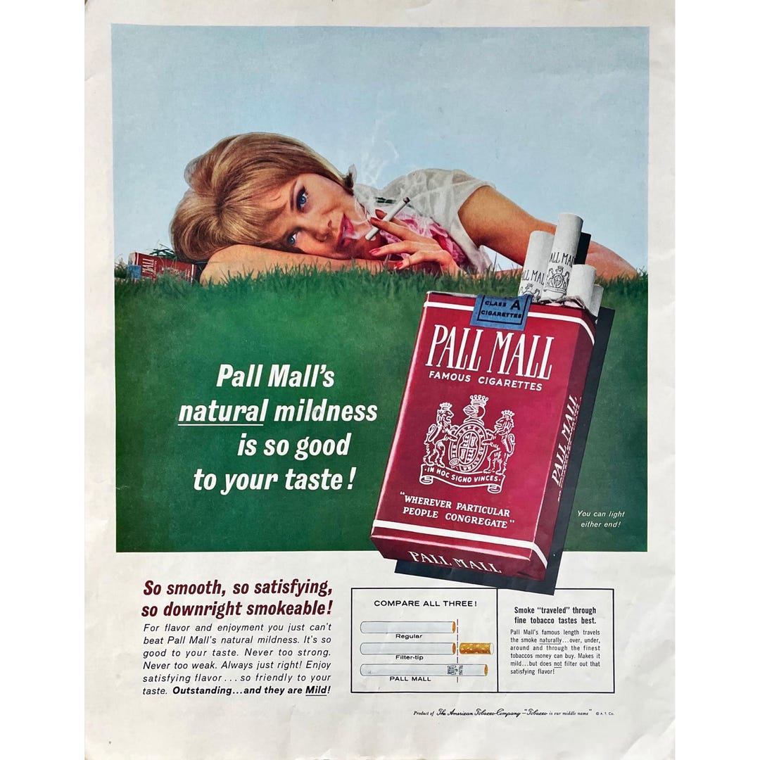 Pall Mall Cigaretes Vintage Print Ad 1963 Cigarette Memorabilia Pall ...