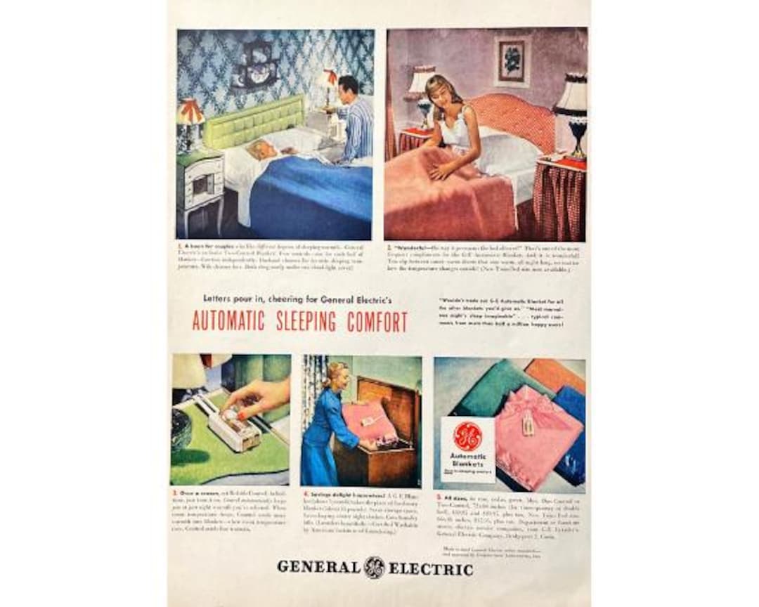 1947 GE Electric Blanket Print Ad Original Magazine Vintage Blankets ...