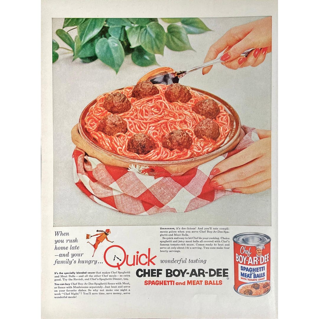 Chef Boy-ar-dee Spaghetti 1954 Vintage Print Ad Retro Canned Food Ad ...