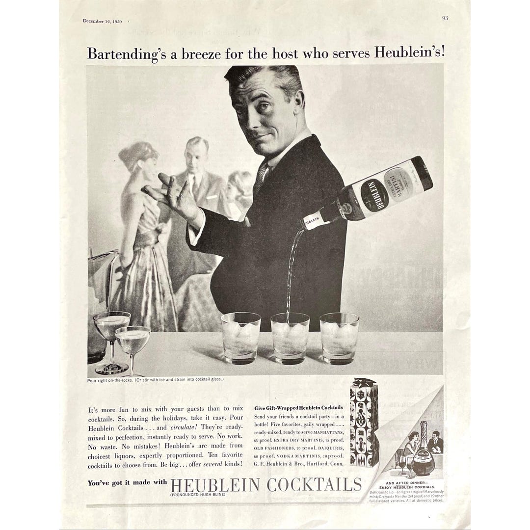 Heublein Cocktails 1959 Vintage Print Ad Retro Mixed Drinks Memorabilia ...