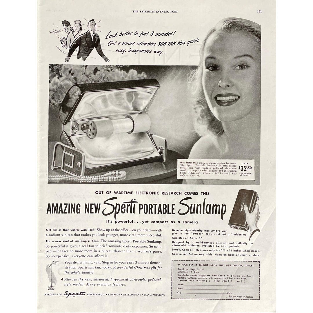 Sperti Portable Sunlamp Vintage Print Ad 1945 Tanning Lamp Vintage Face ...