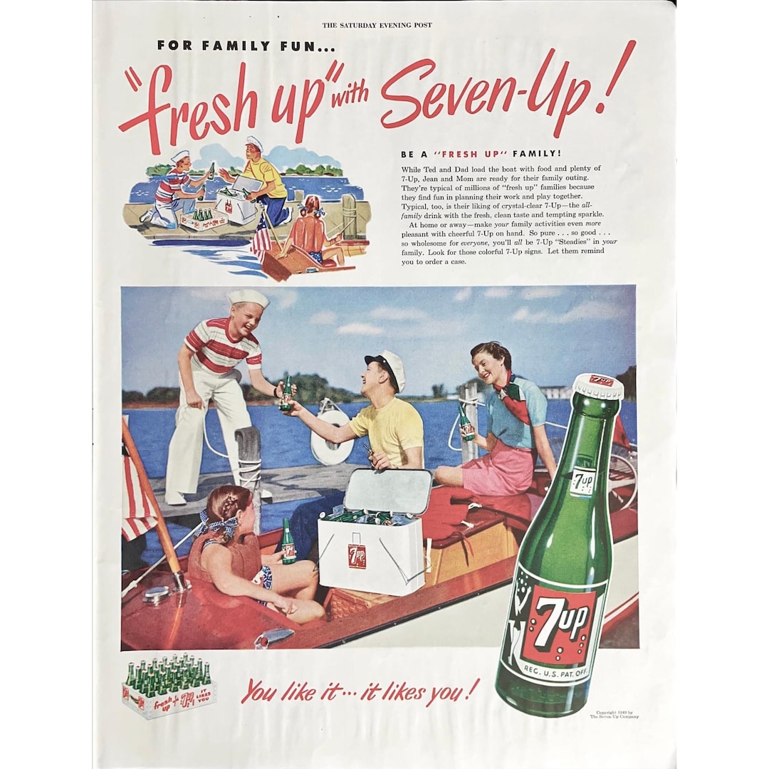 7up Soda 1949 Vintage Print Ad Fresh up With Seven up Boating Family 7 ...