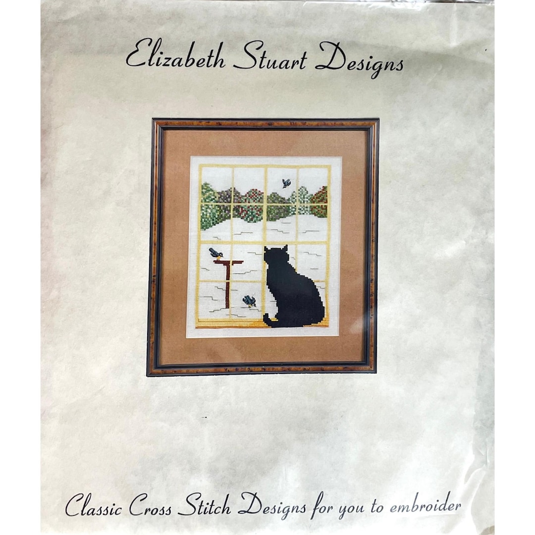 NEW Elizabeth Stuart Designs Cross Stitch Black Cat & Birds Embroidery ...