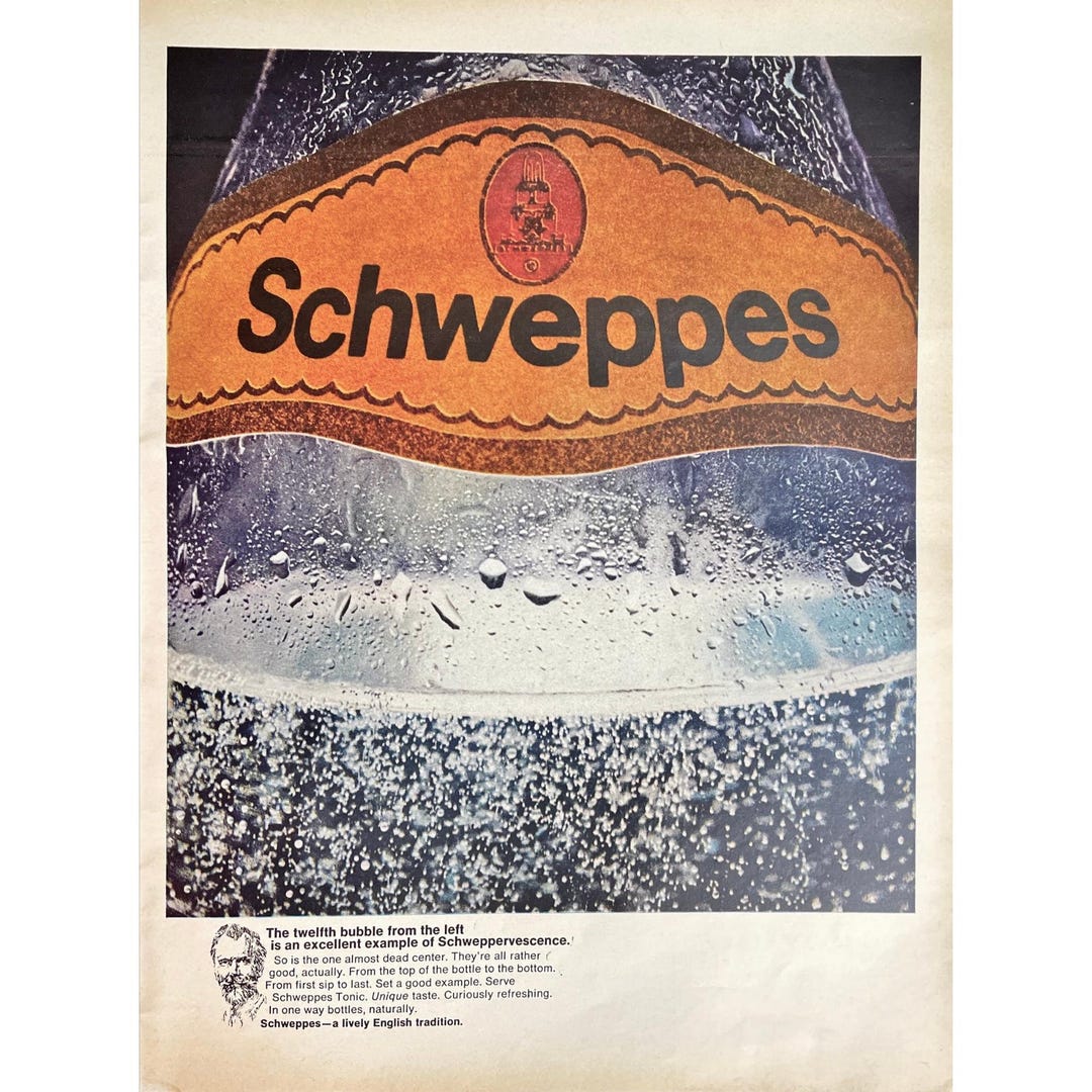 1968 Schweppes Tonic Water Vintage Print Ad Retro Drink Mixers ...