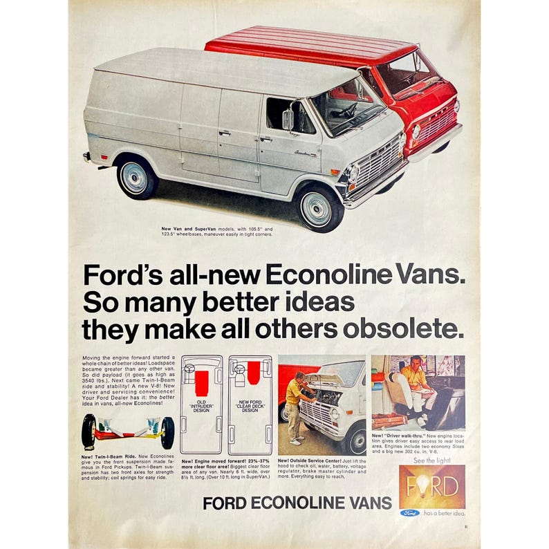 1968 Ford Econoline Vans Vintage Print Ad Retro Ford Memorabilia Photo ...