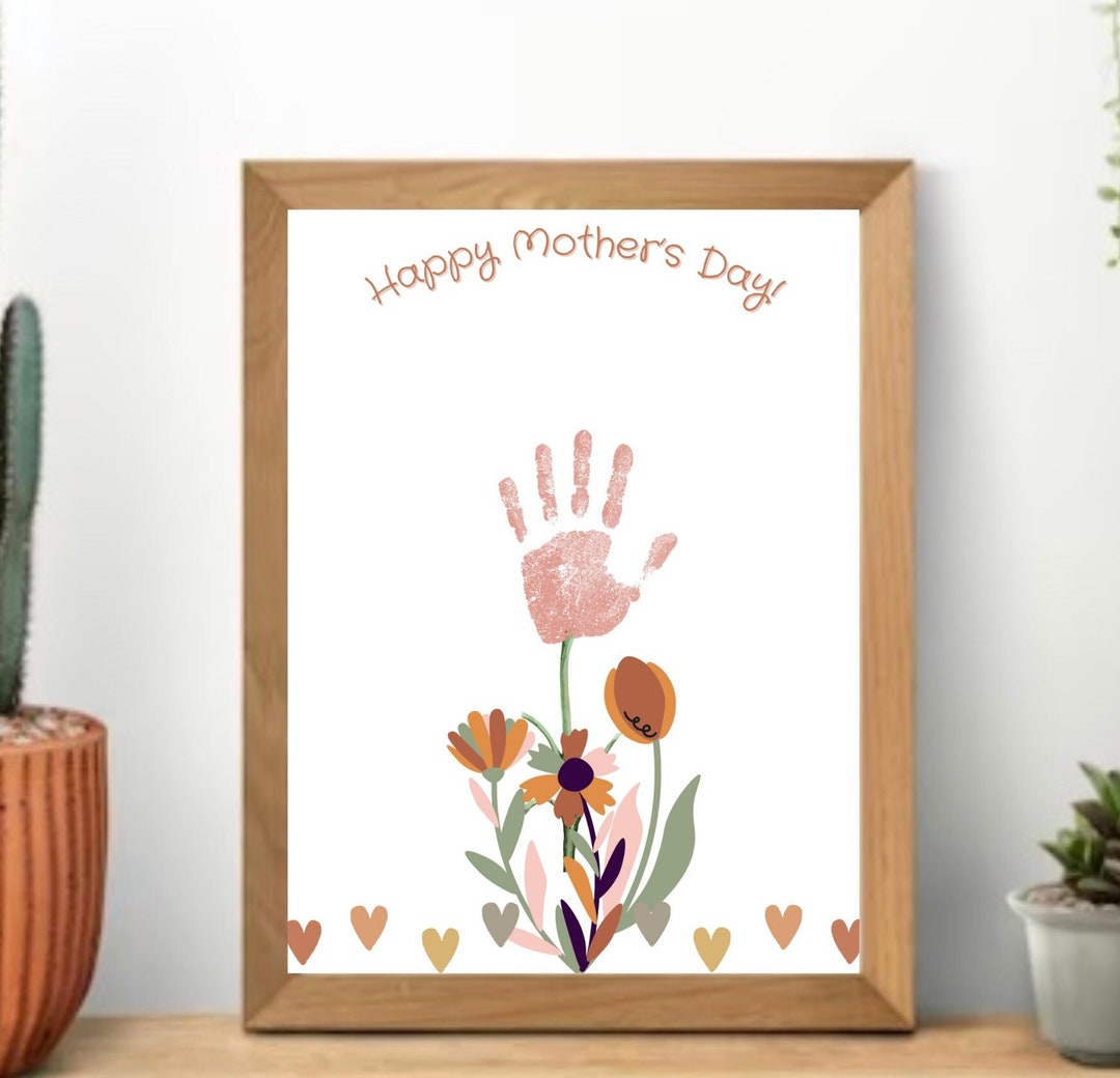 Mothers Day Kids Handprint DIY Card Wall Art Happy Mother's Day Flowers ...