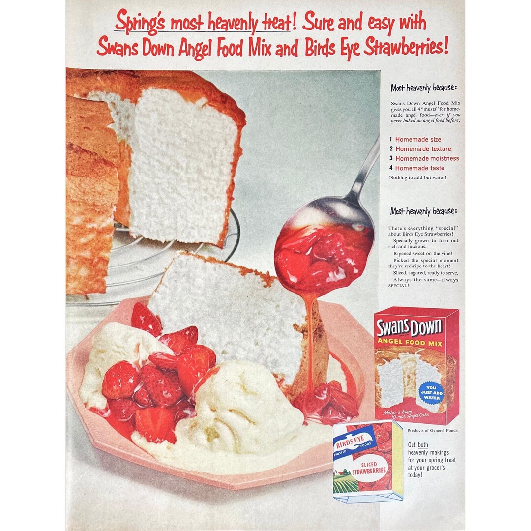 Swans Down Cake Mix 1954 Vintage Print Ad Magazine Angel Food Retro ...