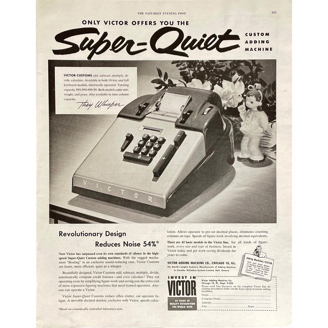 Victor Adding Machine Co. Vintage Print Ad 1952 Retro Office Products ...