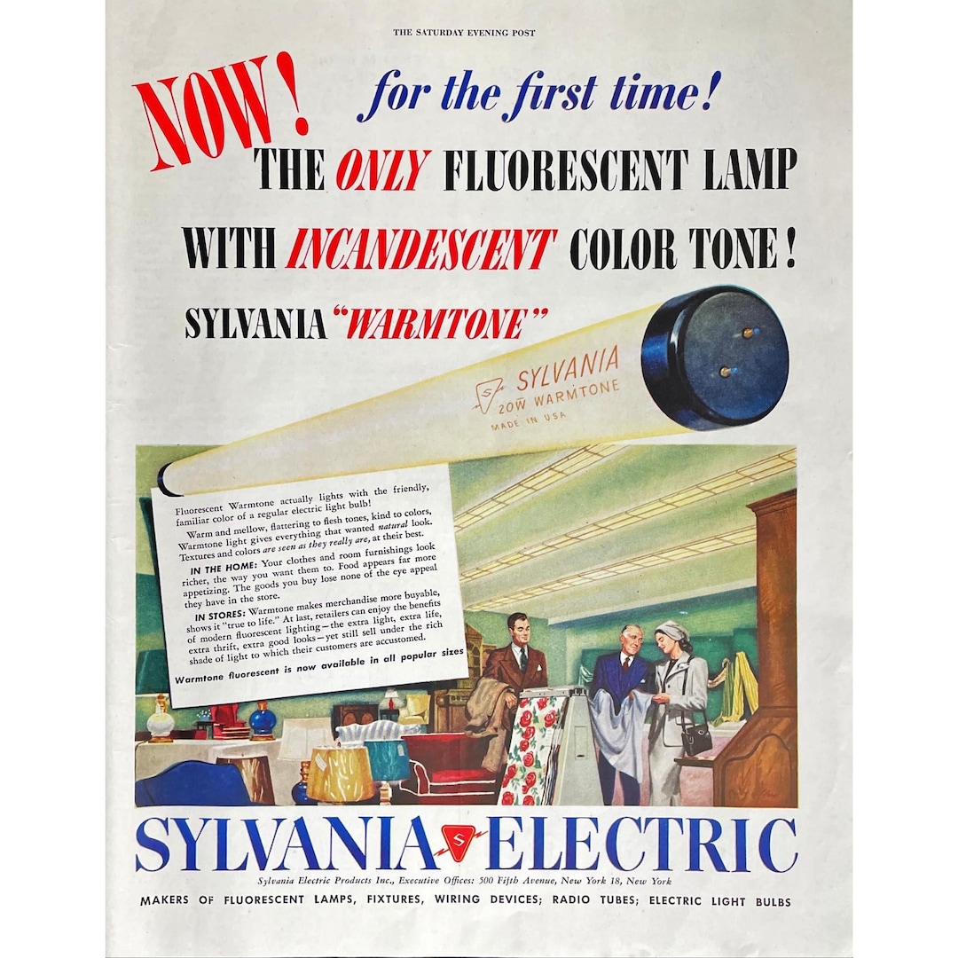 Sylvania Lightbulbs Vintage Print Ad Retro Fluorescent Lamp Memorabilia ...