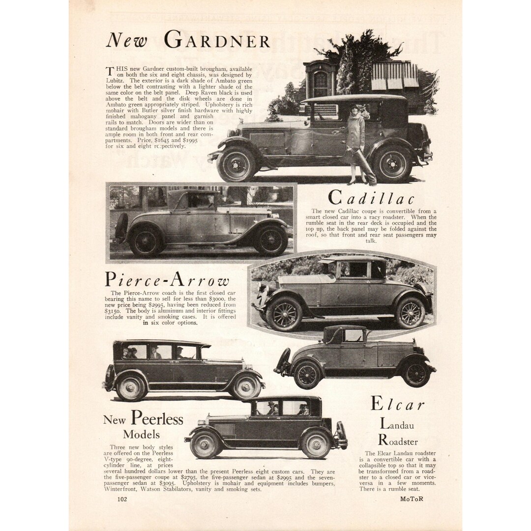 1926 Antique Cars Magazine Print Ad Cadillac Pierce Arrow Gardner ...