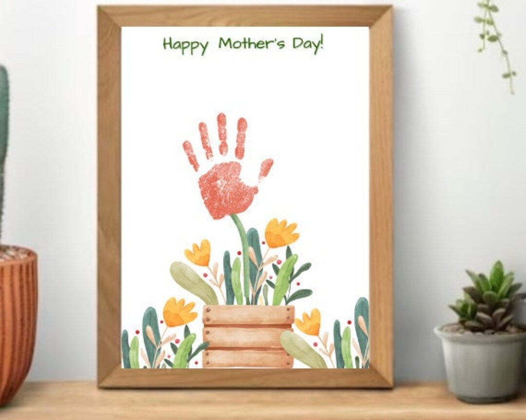 Mothers Day Kids Handprint DIY Card Wall Art Happy Mother's Day Flowers ...