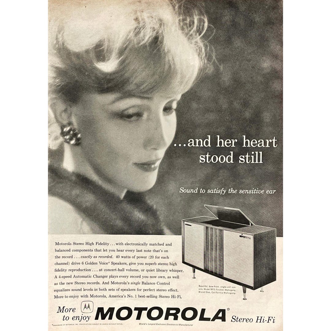 Motorola Hi Fi Stereo Vintage Print Ad 1959 Original Magazine ...