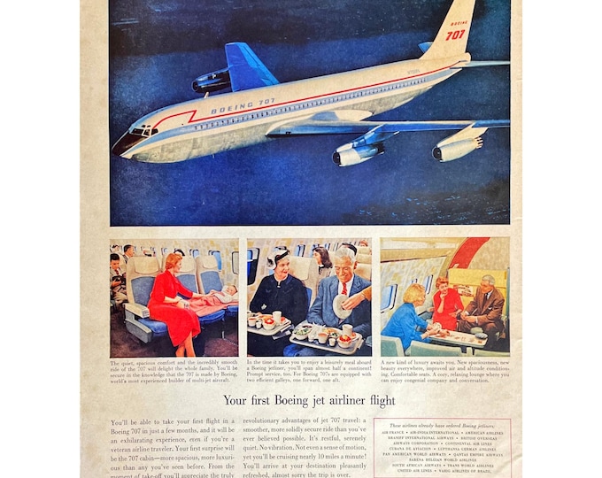 Boeing 707 Jet Airliner Vintage Print Ad 1958 Original Magazine Retro ...