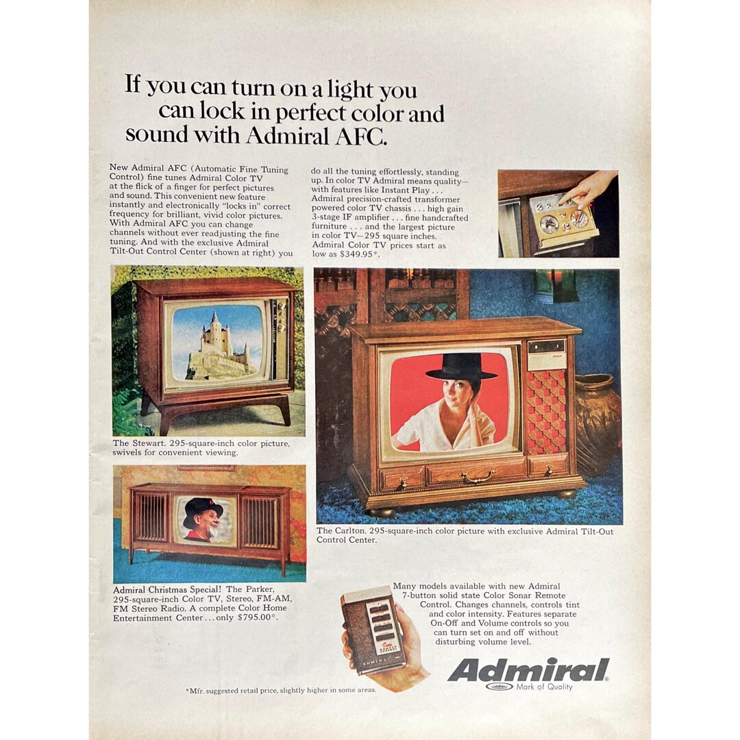 Admiral Color TV 1967 Vintage Print Ad Retro Television Memorabilia TV ...