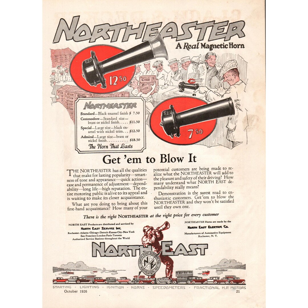 North East Magnetic Horns 1926 Car Parts Print Ad Antique Car Horns ...