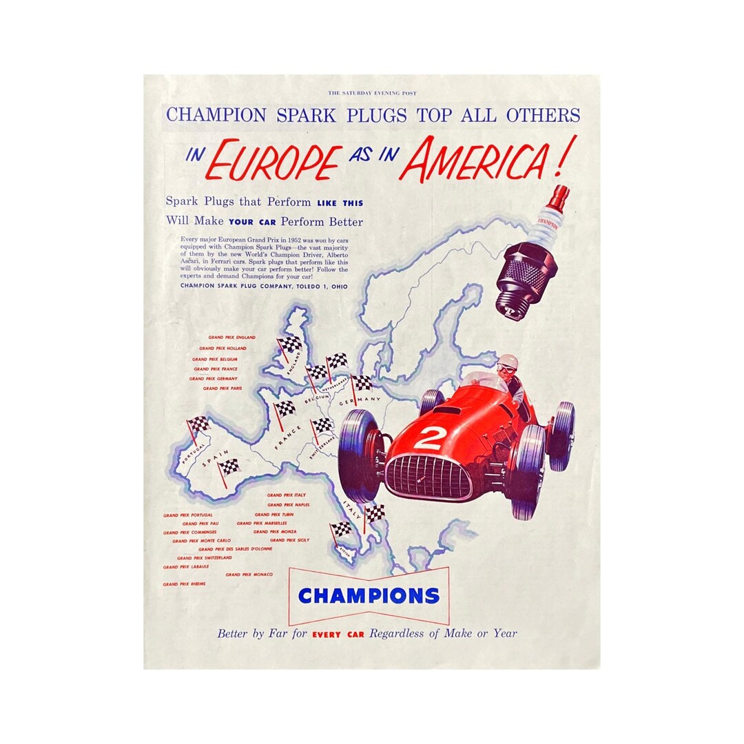 Vintage Print Ad Champion Spark Plugs 1953 Original Magazine ...