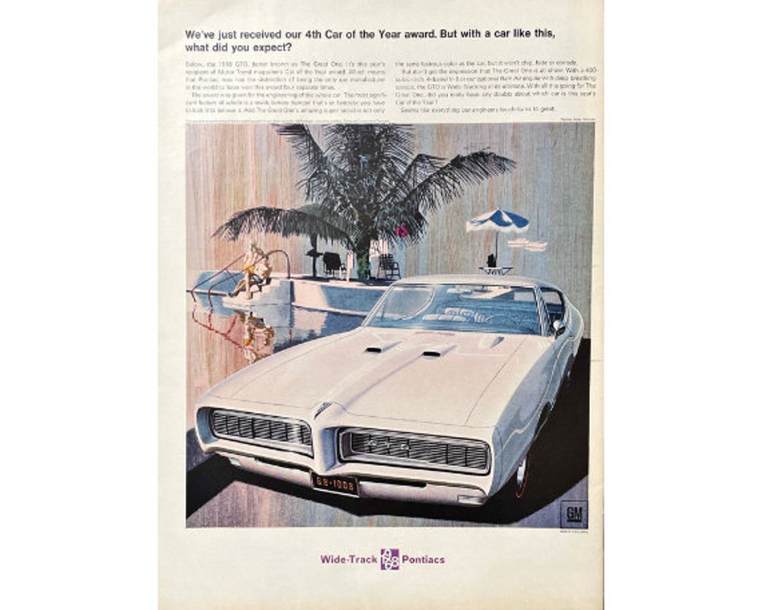 1968 Pontiac GTO Car Vintage Print Ad 1968 Original Magazine Automobile ...