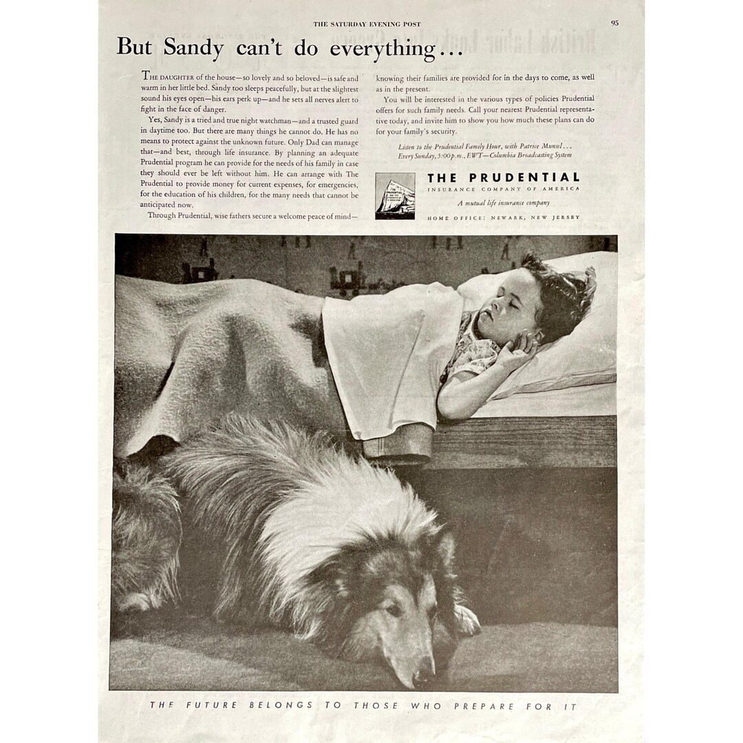 The Prudential Vintage Print Ad 1945 Collie Dog With Girl Retro ...