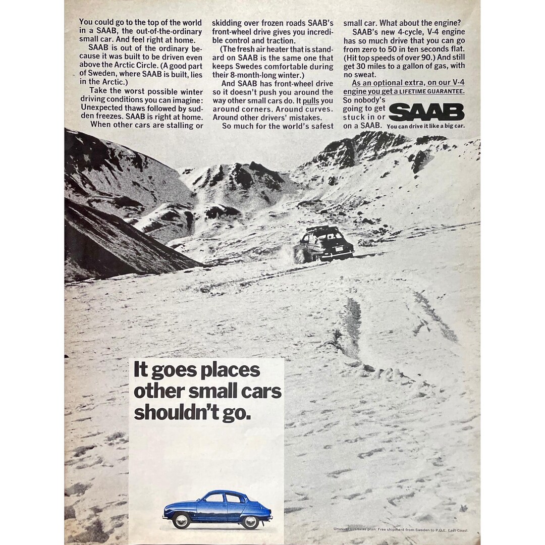 1968 Saab Cars Vintage Print Ad Retro Automobile Saab Memorabilia Photo ...