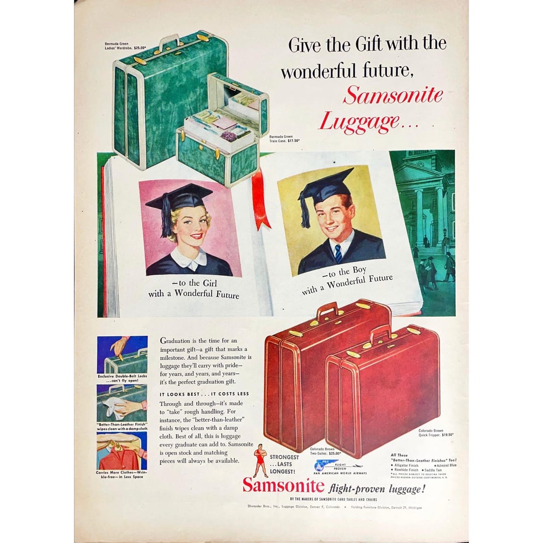 Samsonite Luggage 1954 Vintage Print Ad Magazine Retro Luggage Photos ...