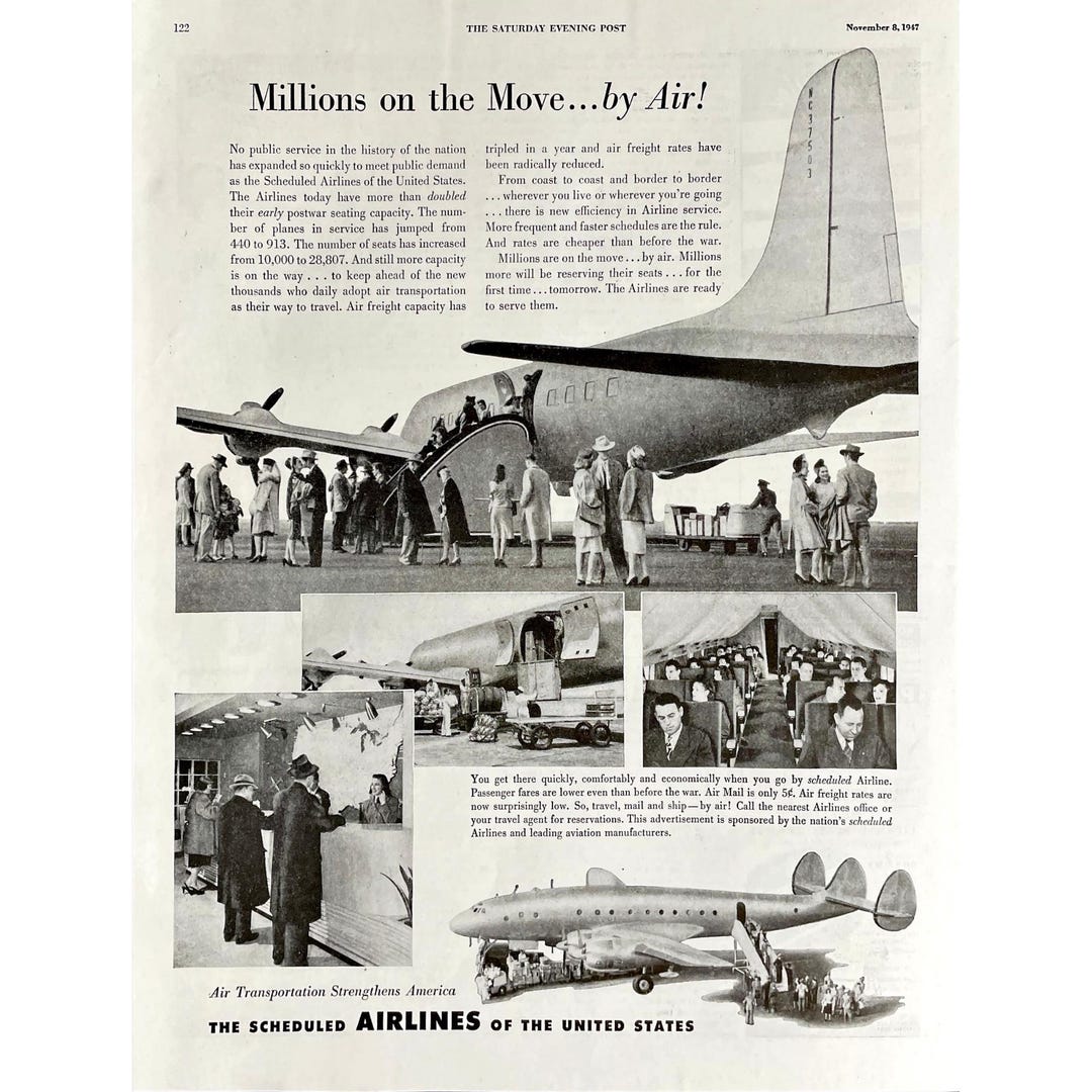 Airplane Transportation Vintage Print Ad 1947 Mid Century Modern Plane ...