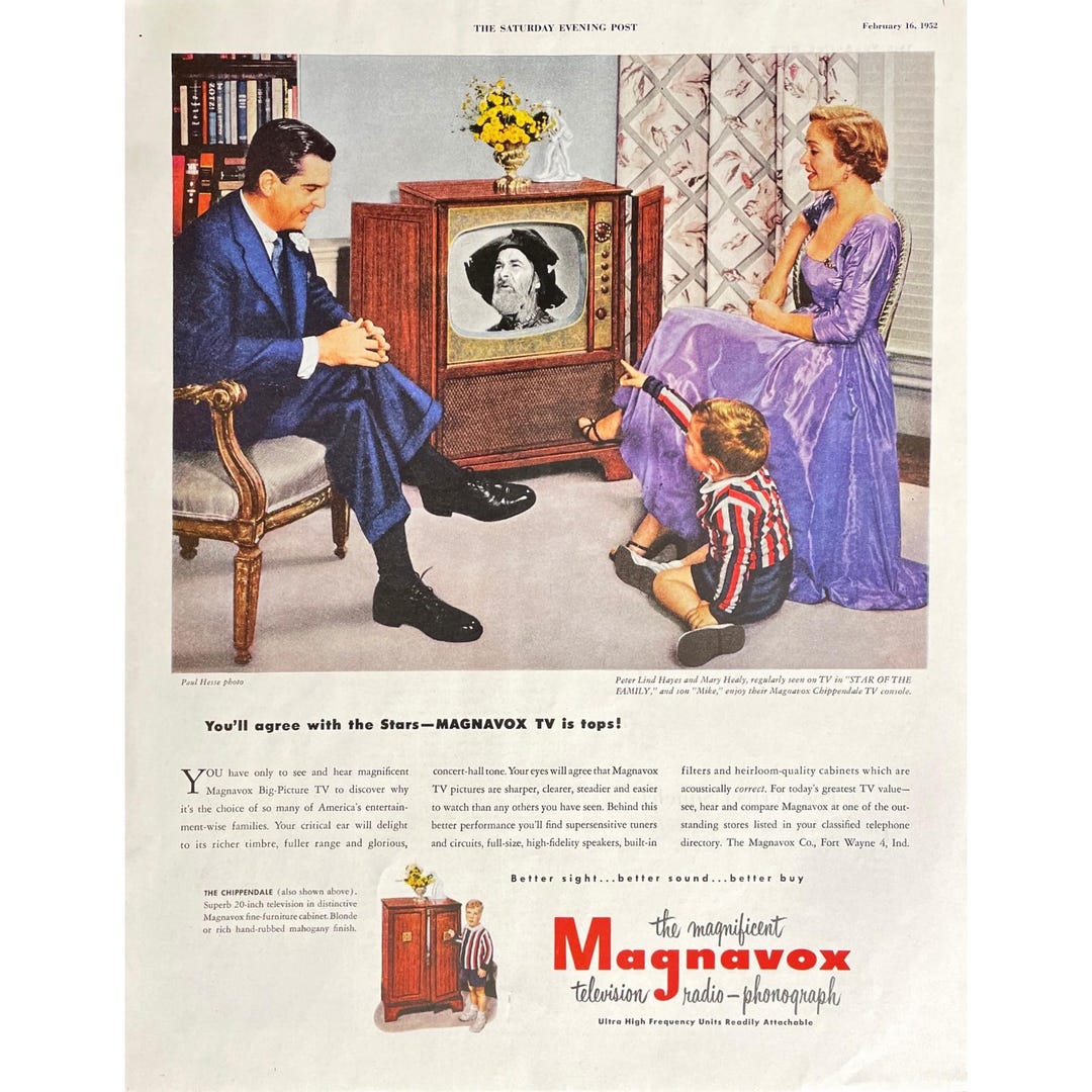 Magnavox TV Vintage Print Ad 1952 MCM Family Watching TV Retro ...