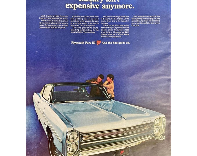 1968 Plymouth Furry III Vintage Print Ad Retro Car Memorabilia Chrysler ...