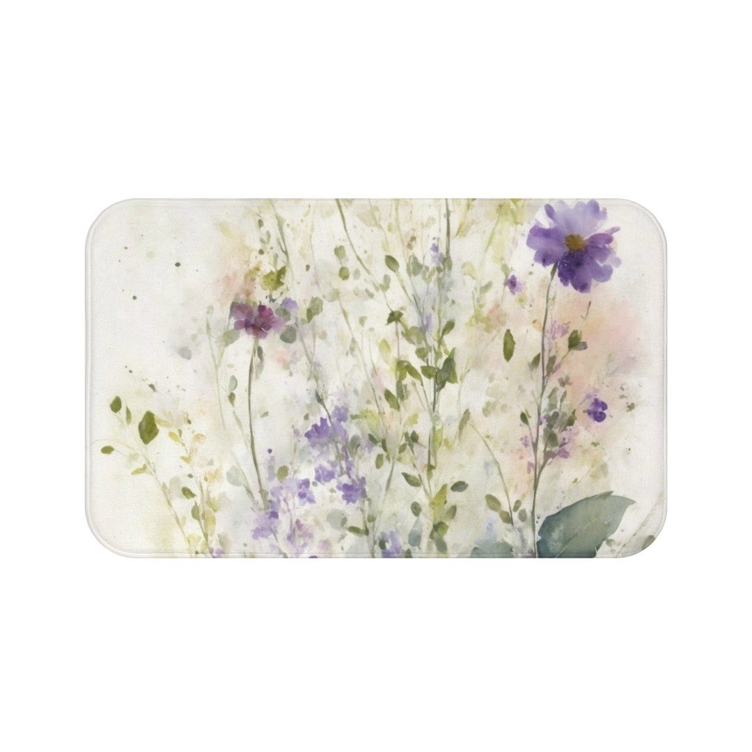 Wildflower Print Bath Mat Watercolor Floral Bath Mat Memory Foam ...