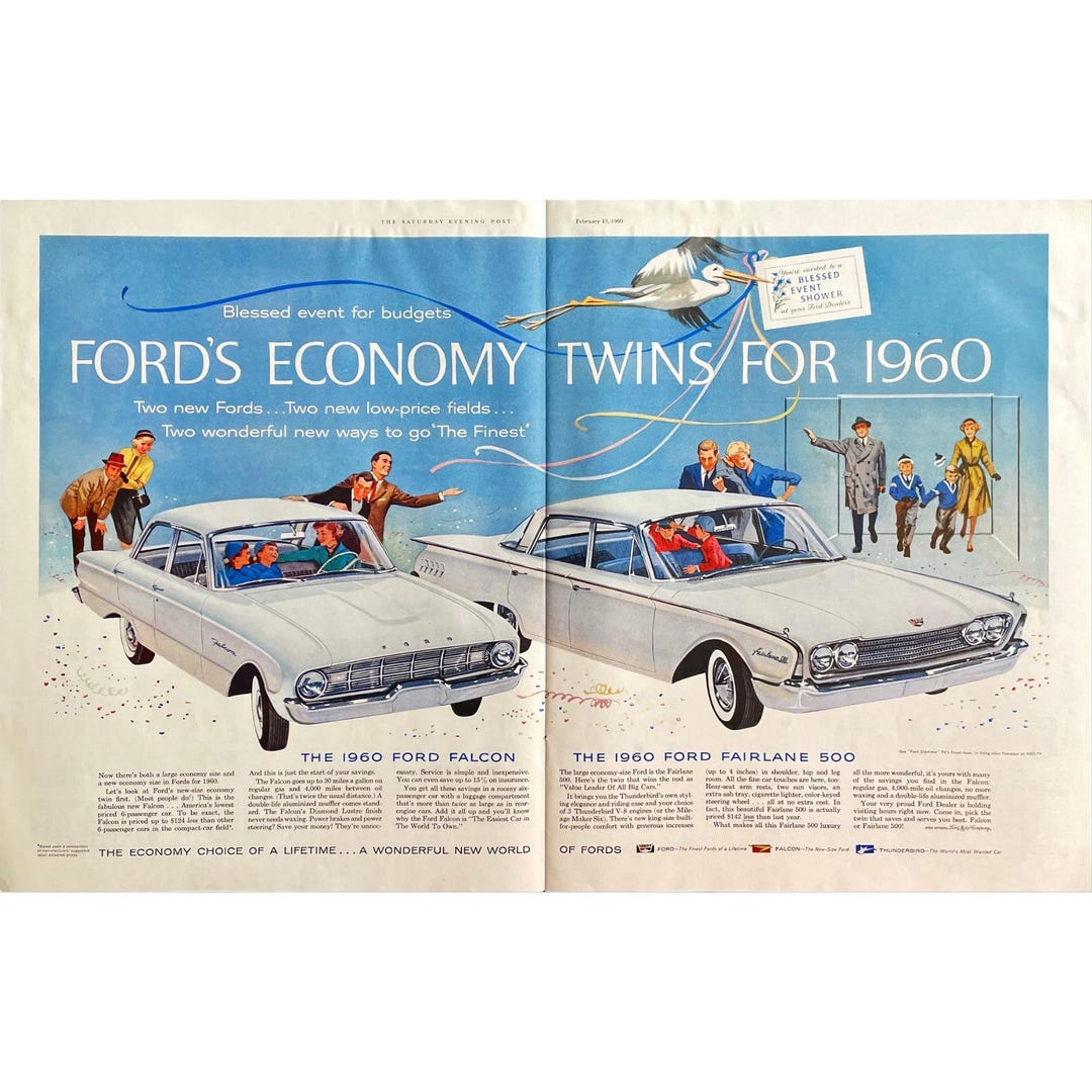 1960 Ford Falcon & Fairlane 500 Vintage Print Ad 1960 Magazine Retro ...