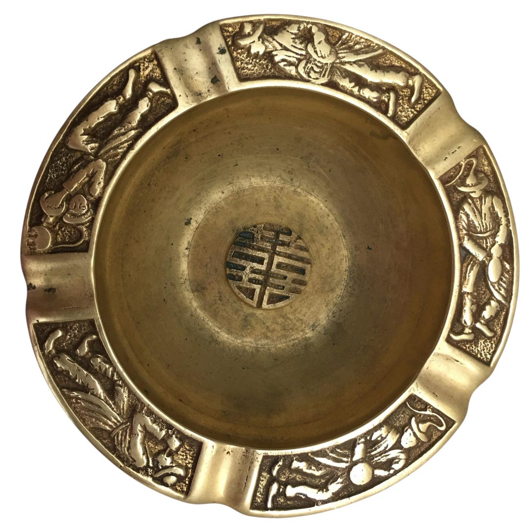 Vintage Solid Brass Ashtray Change Dish Trinket Feng Shui Symbol Korean ...