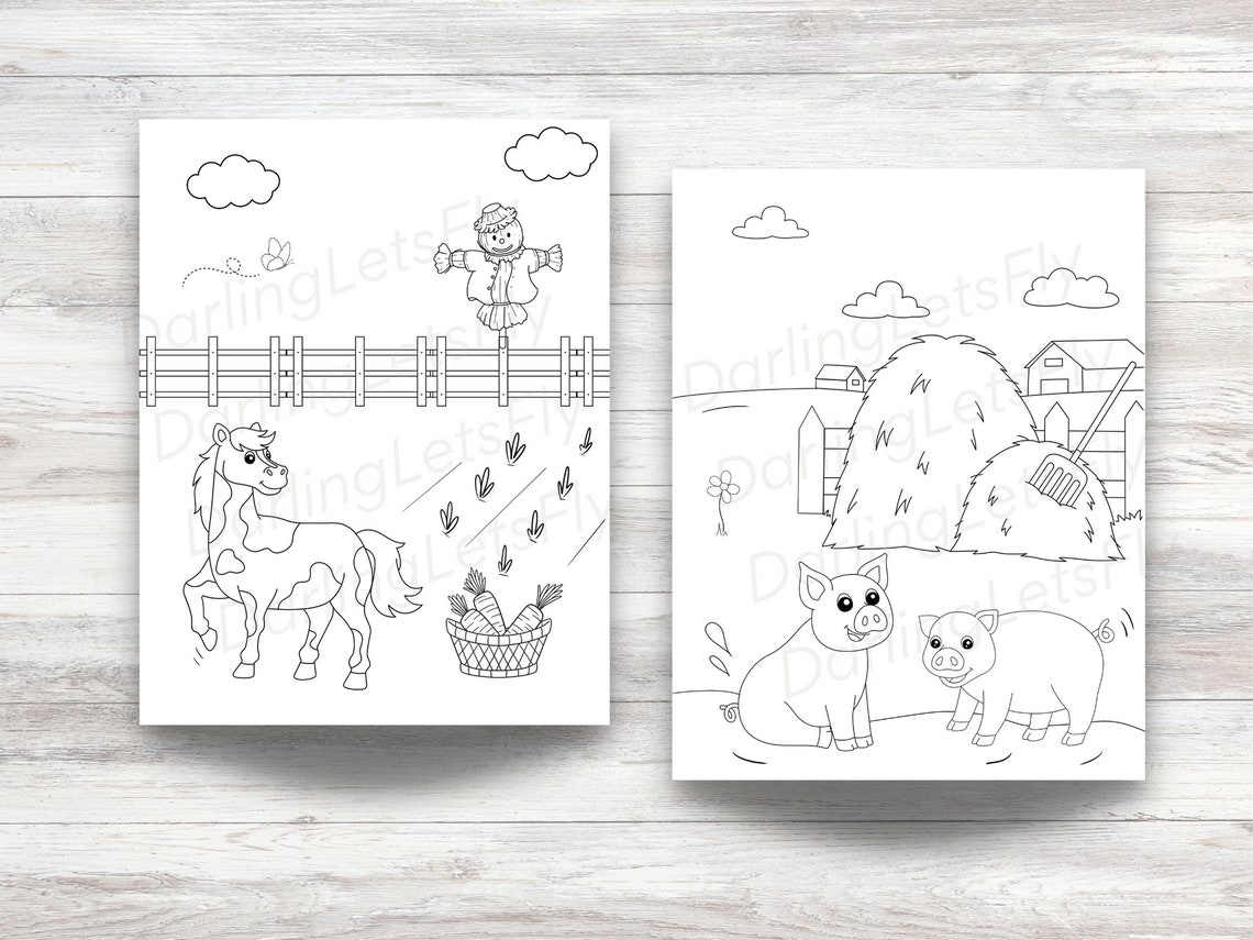 Farm Animal Printable Coloring Pages for Kids Fall Theme - Etsy