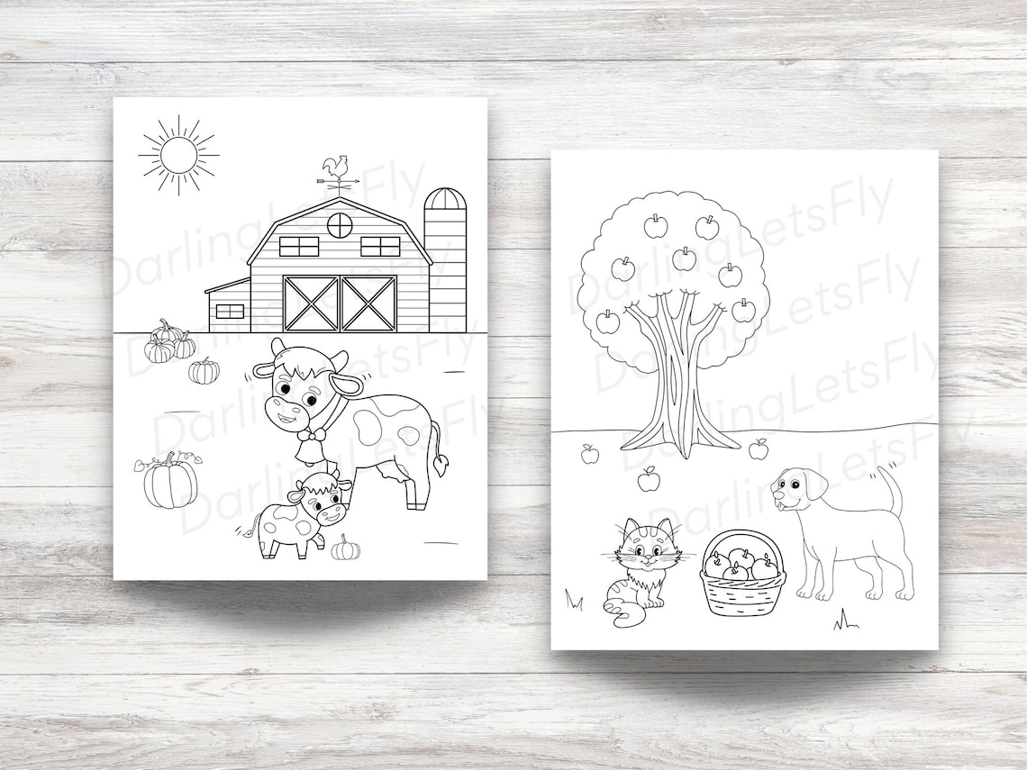 Farm Animal Printable Coloring Pages for Kids Fall Theme - Etsy