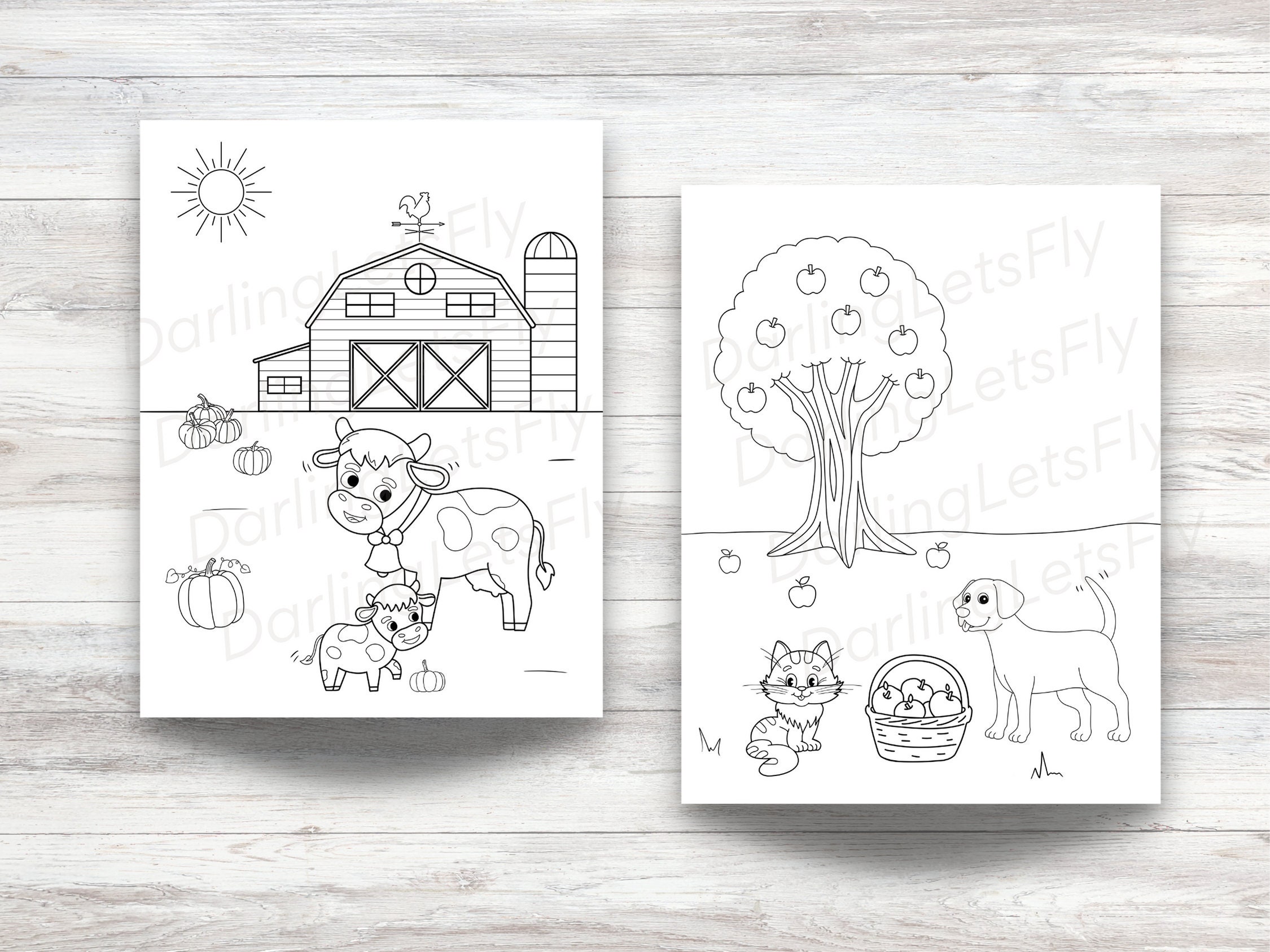 Farm Animal Printable Coloring Pages for Kids- Fall Theme, Happy Animal ...