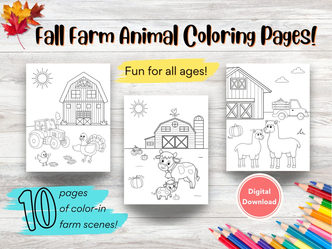 Farm Animal Printable Coloring Pages for Kids Fall Theme - Etsy