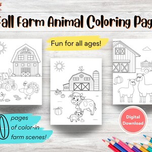 Farm Animal Printable Coloring Pages for Kids- Fall Theme, Happy Animal ...