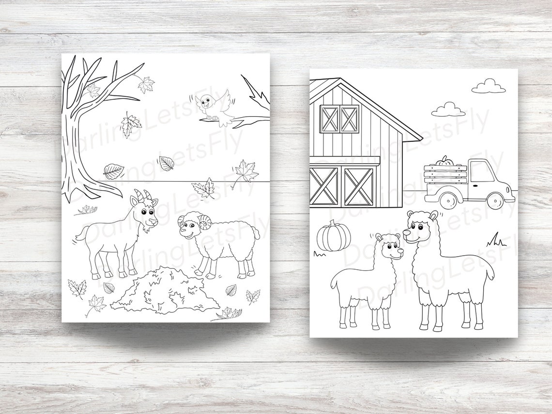 Farm Animal Printable Coloring Pages for Kids- Fall Theme, Happy Animal ...