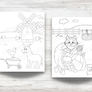 Farm Animal Printable Coloring Pages for Kids- Fall Theme, Happy Animal ...